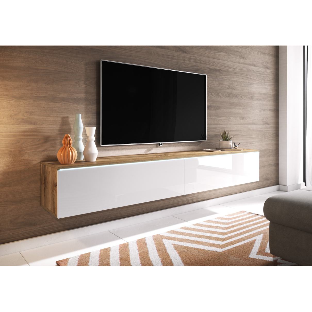 TV komoda DOROTHE 180 dub wotan/biela lesklá | Sconto