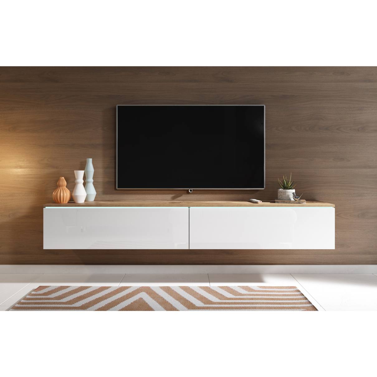 TV komoda DOROTHE 180 dub wotan/biela lesklá | Sconto