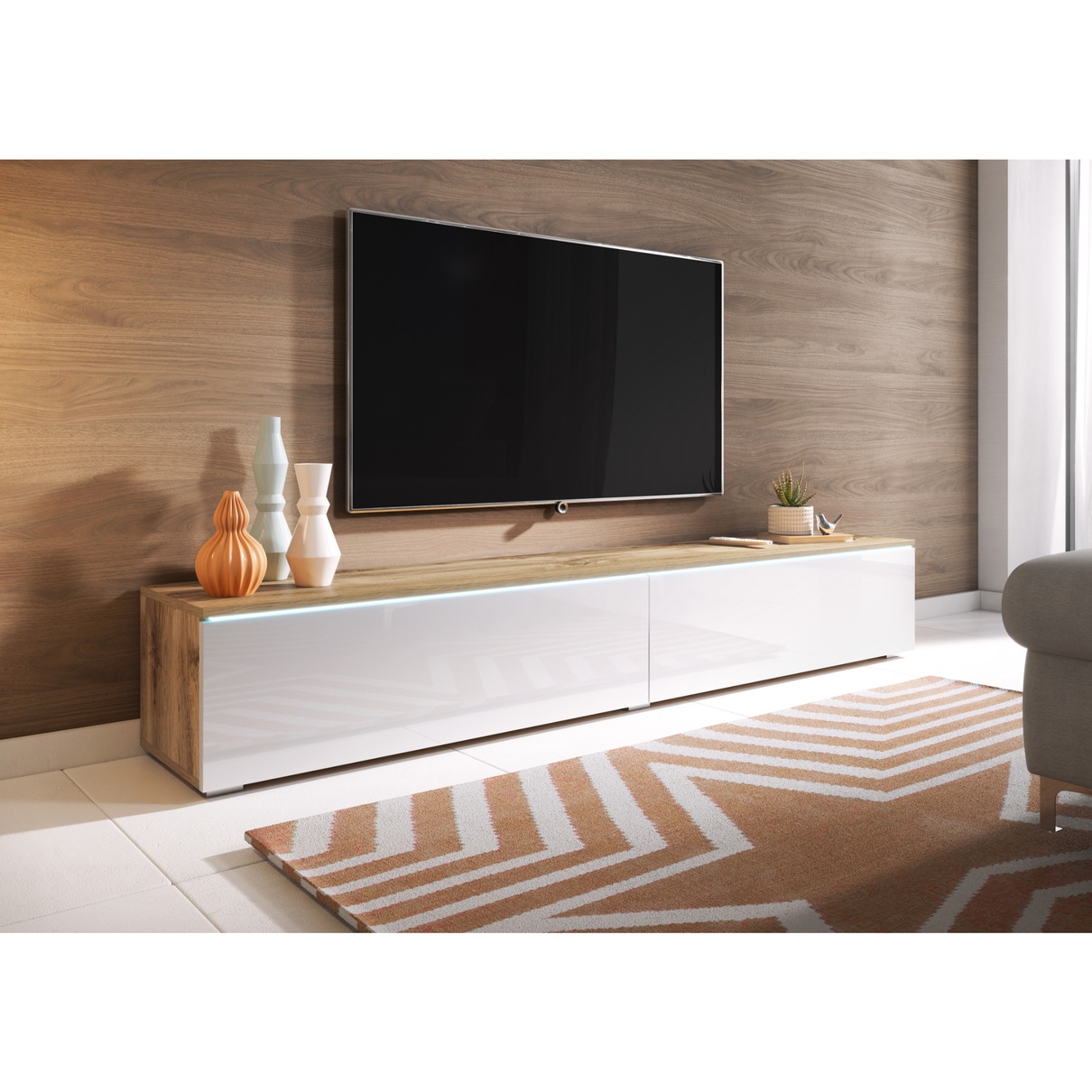 TV komoda DOROTHE 180 dub wotan/biela lesklá | Sconto