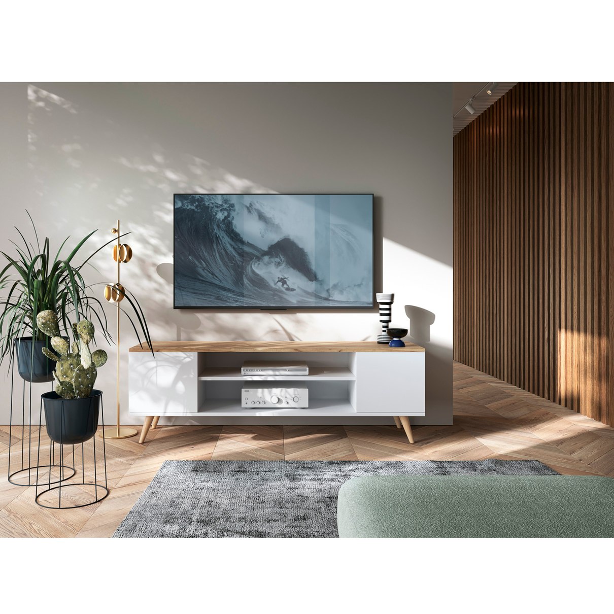 TV stolík PRUE biela/dub craft zlatý | Sconto
