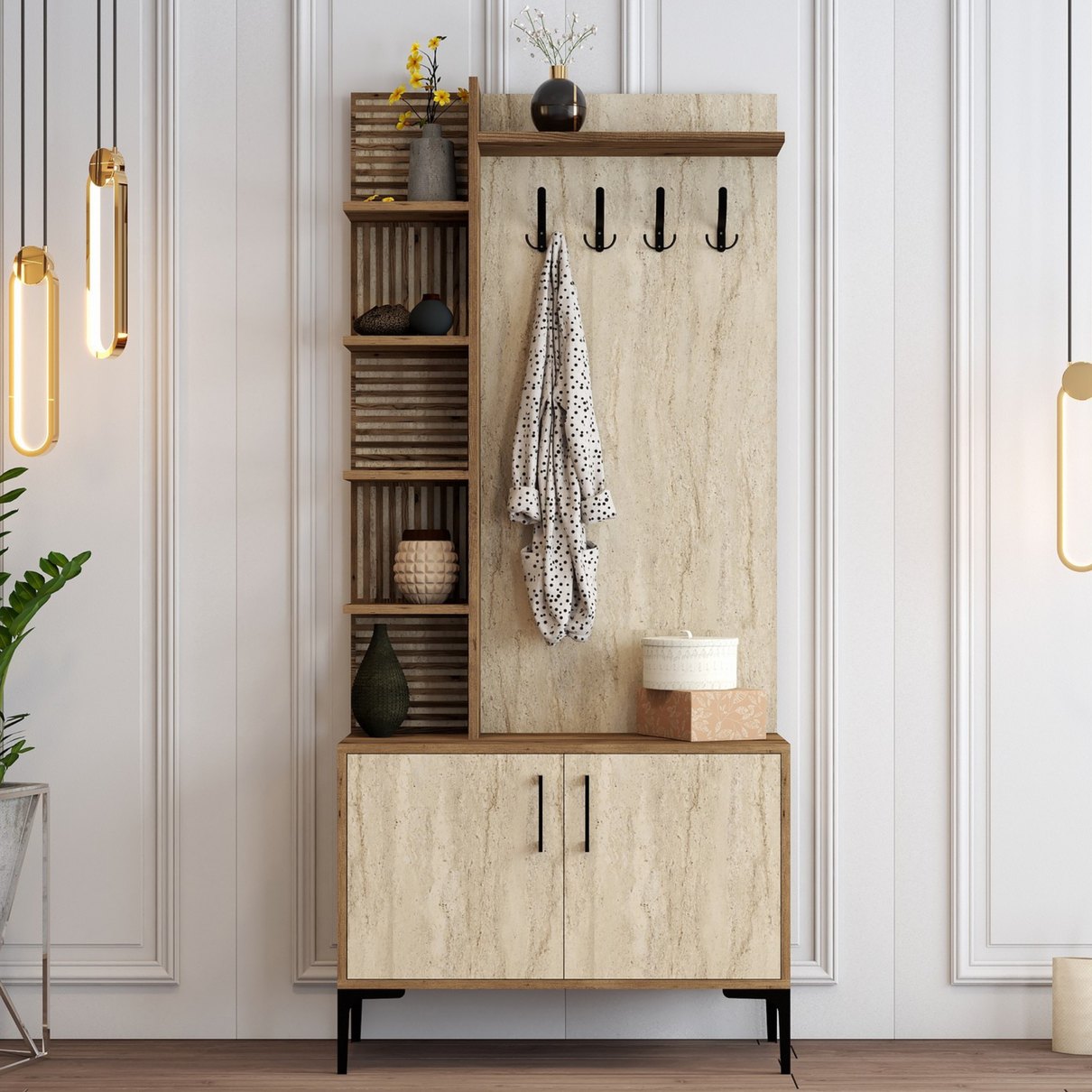 Predsieňová zostava VIYAN 1 orech/travertín | Sconto